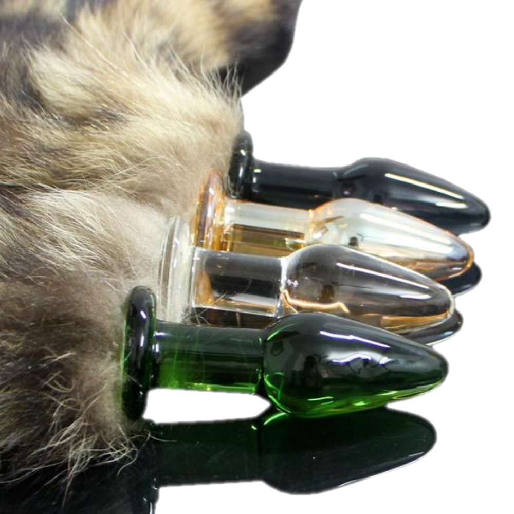 9" Glass Black and Brown Fox Tail Plug