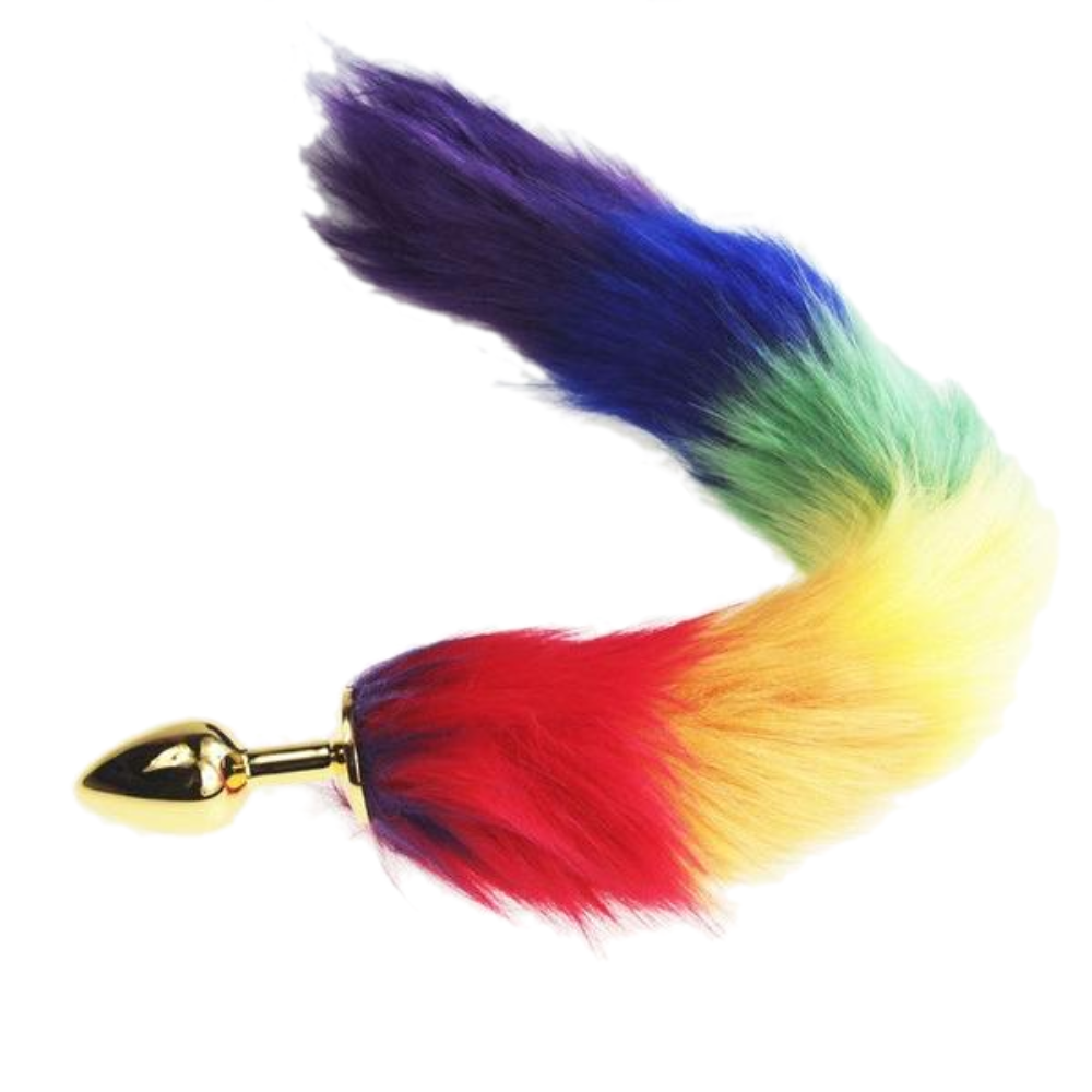 15" Stainless Steel Rainbow Furry Tail Plug