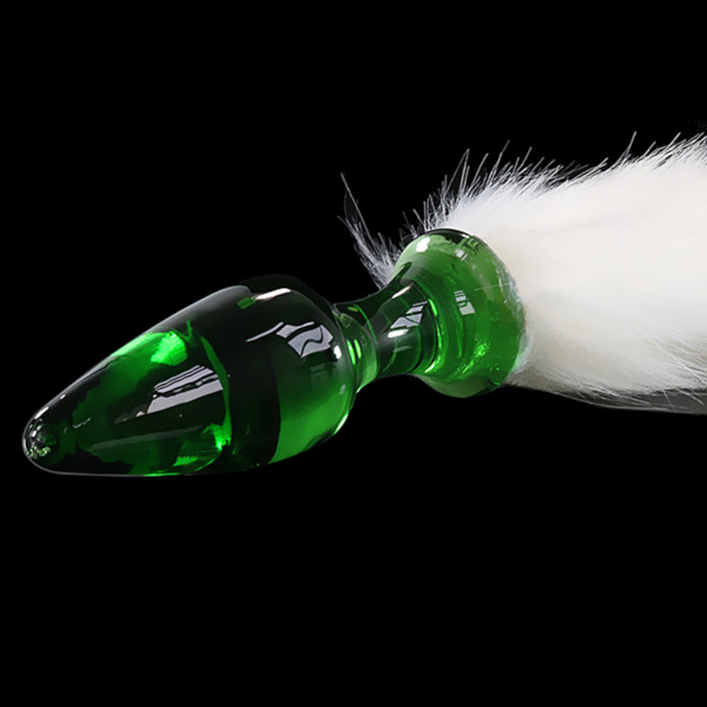 14" Glass White Fox Tail Plug
