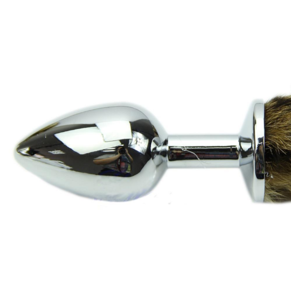 8" Stainless Light Brown Raccoon Tail Plug